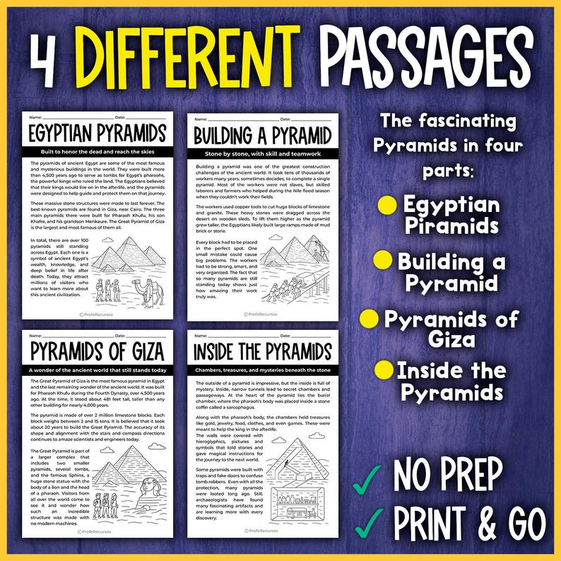 Ancient Egypt Reading Passages and Comprehension Activities | Pyramid ...