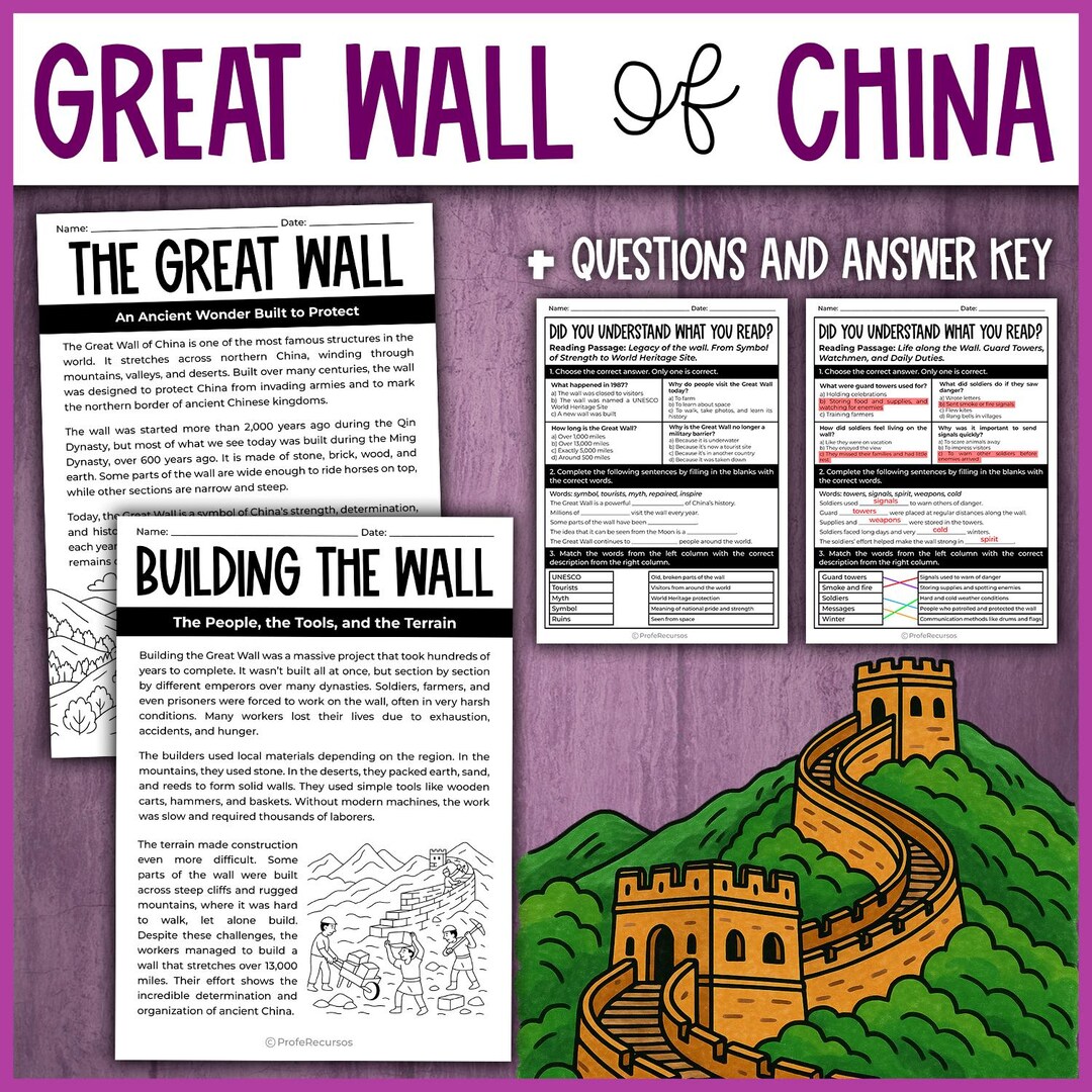 The Great Wall of China Reading Comprehension Passages | Great Wall ...