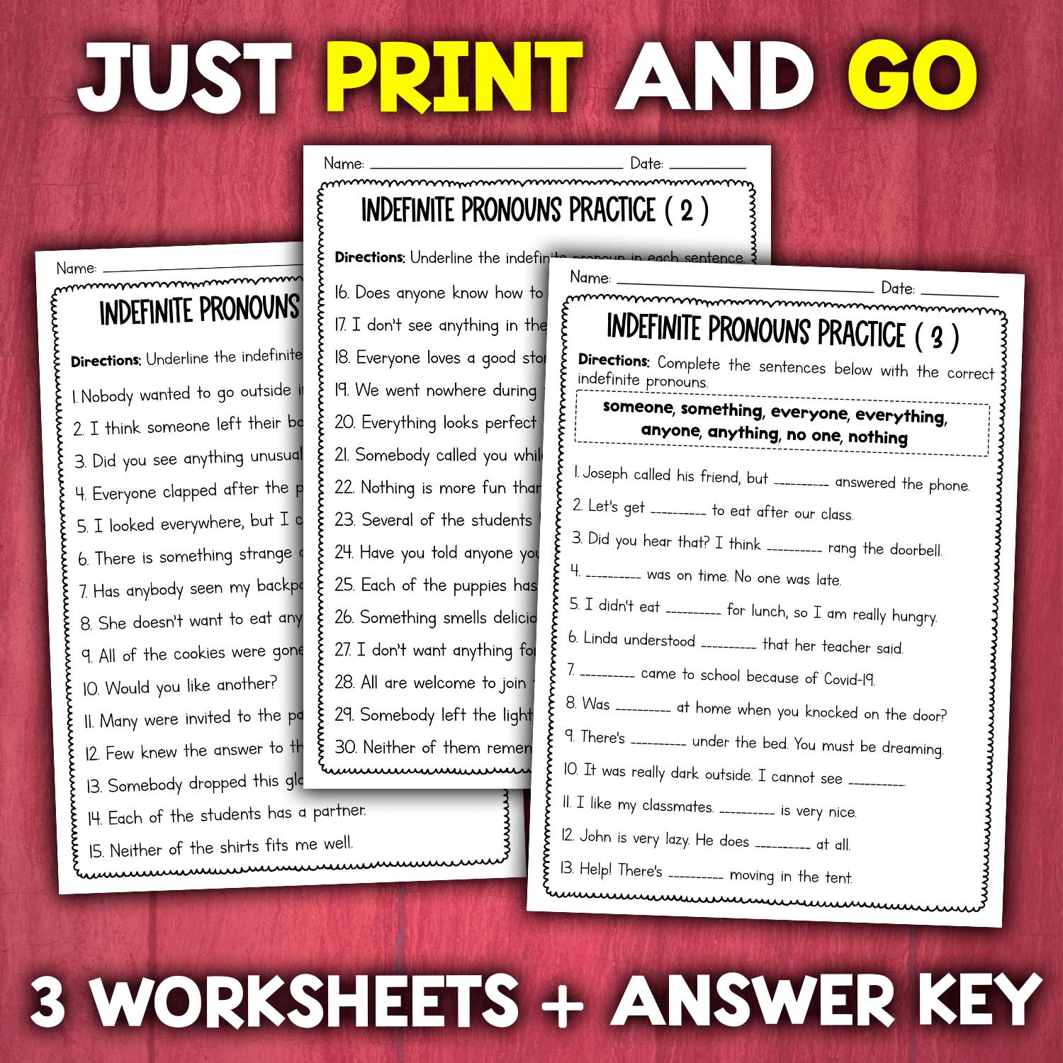 Indefinite Pronouns Worksheets Activity Practice - Etsy