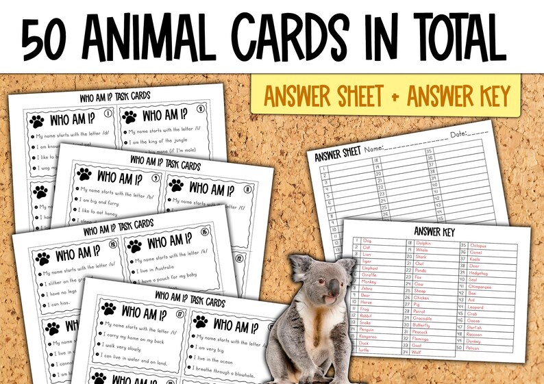 Who Am I Activity | Animals Version | Animal Guessing Task Cards Game ...