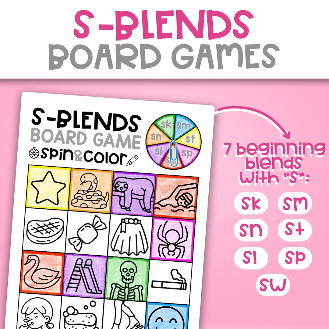 S-blends Board Games S-blends No Prep Activities Beginning Blends ...
