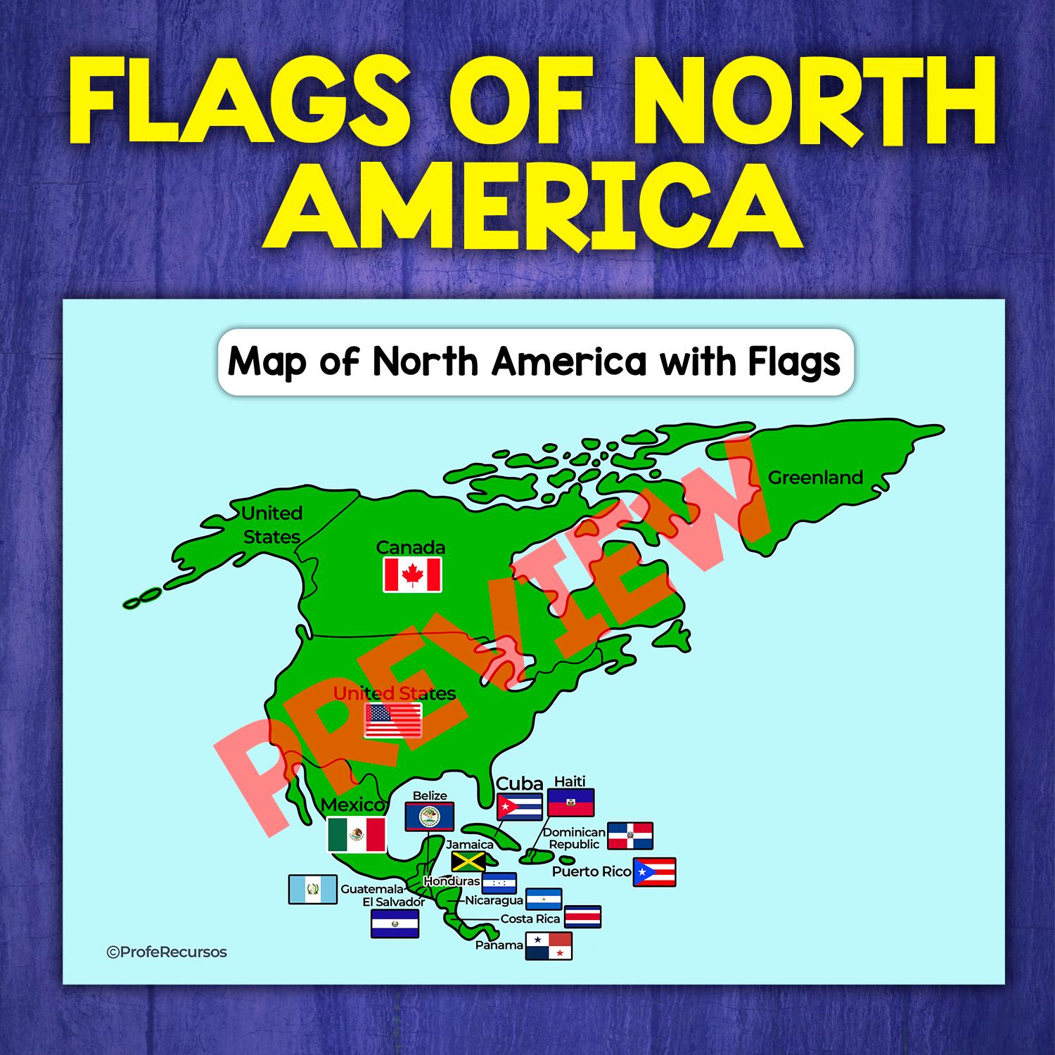 Map of North America Political Map of North America Flags of the ...