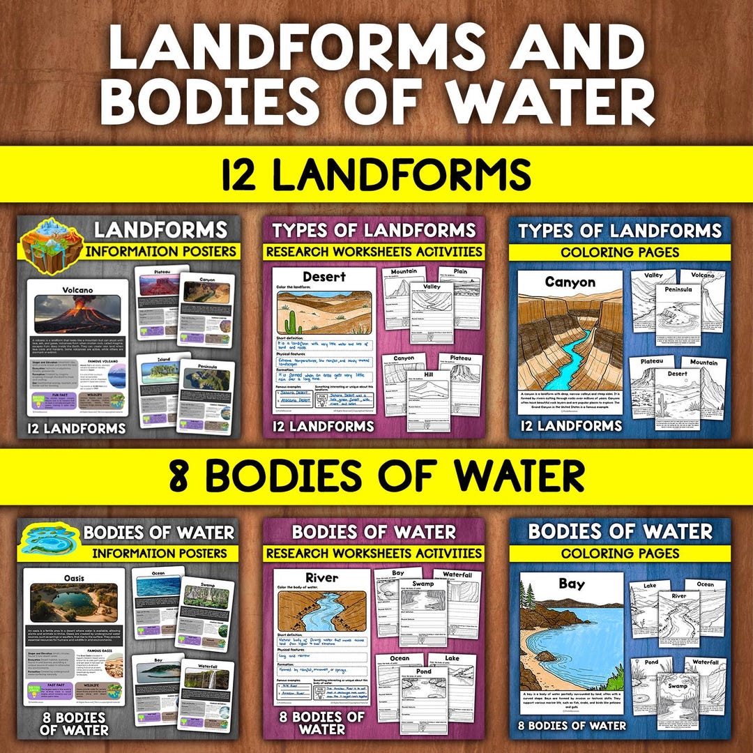 Landforms and Bodies of Water Activity Bundle | Types of Landforms - Etsy