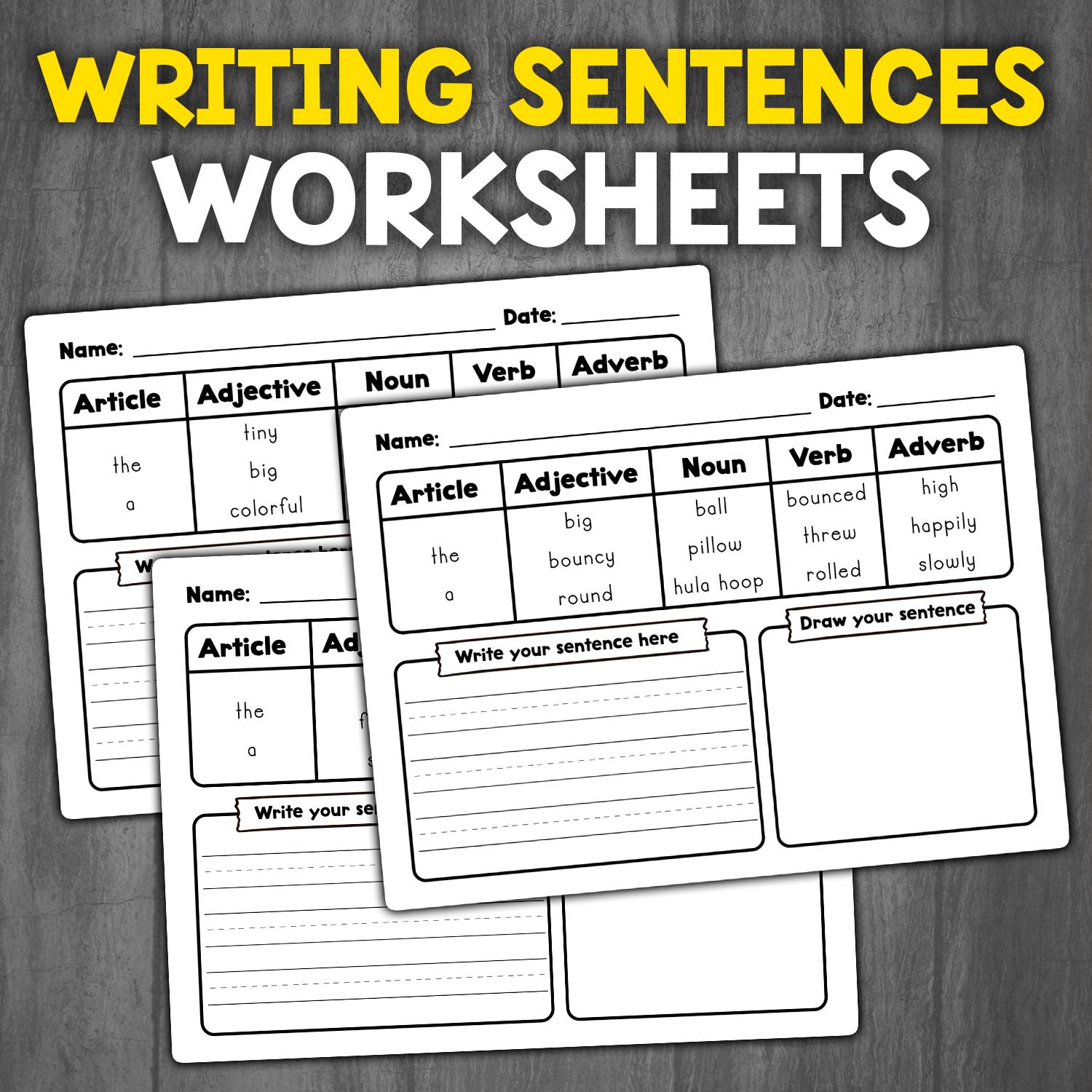Writing Sentences Activity Worksheets | Sentence Building Activity ...