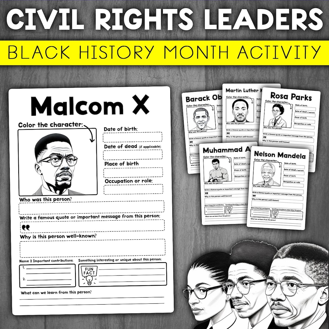 Civil Rights Movement Black Leaders Worksheets | Black History Month ...