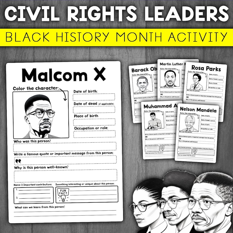 Civil Rights Movement Black Leaders Worksheets | Black History Month ...