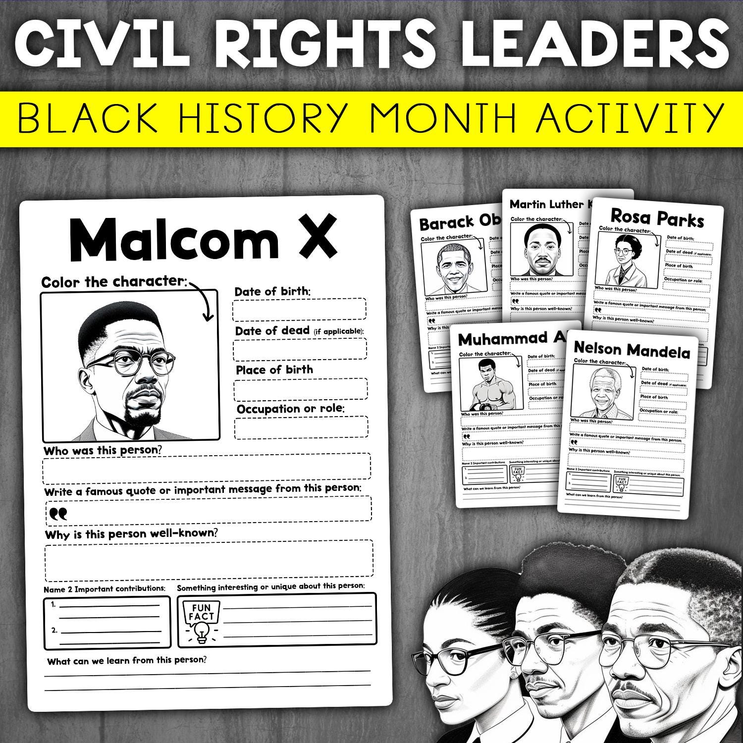 Civil Rights Movement Black Leaders Worksheets | Black History Month ...