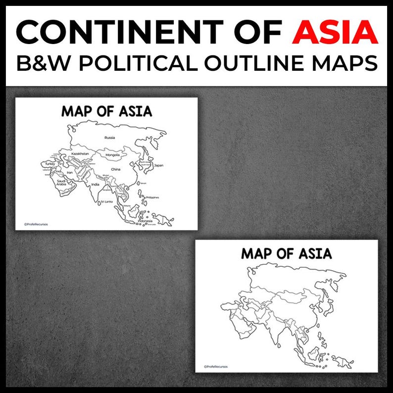Blank Map of Asia | B&W Asian Map | Outlines Blank Map of Asia - Etsy