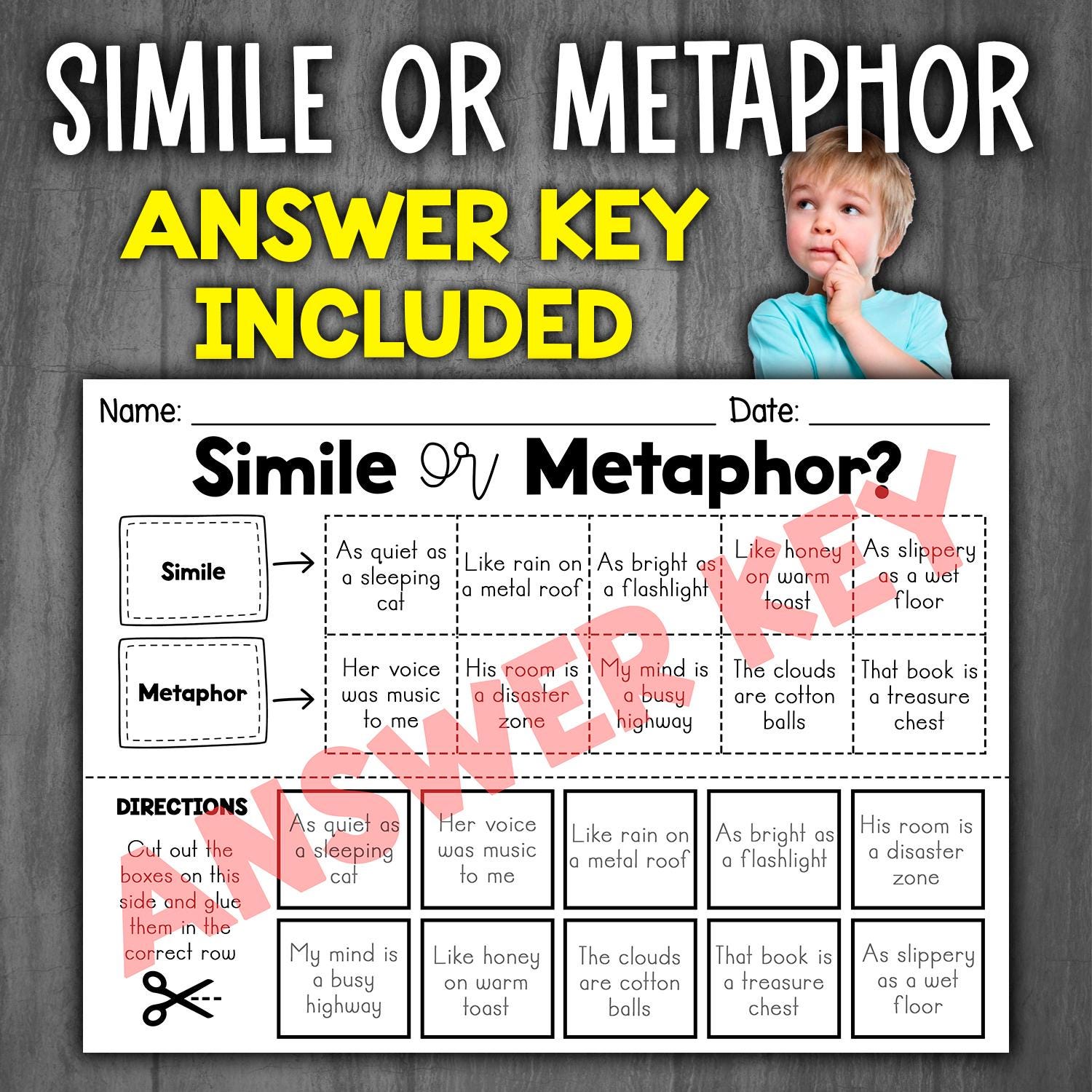Simile and Metaphor Sorting Activity | Simile and Metaphor Worksheets ...