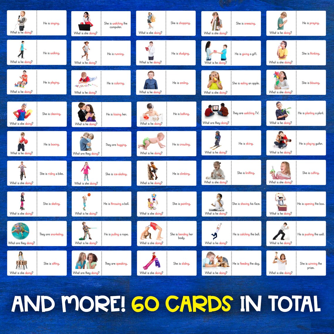 Present Continuous Matching Cards Game Action Verbs Cards Game ESL ELA ...
