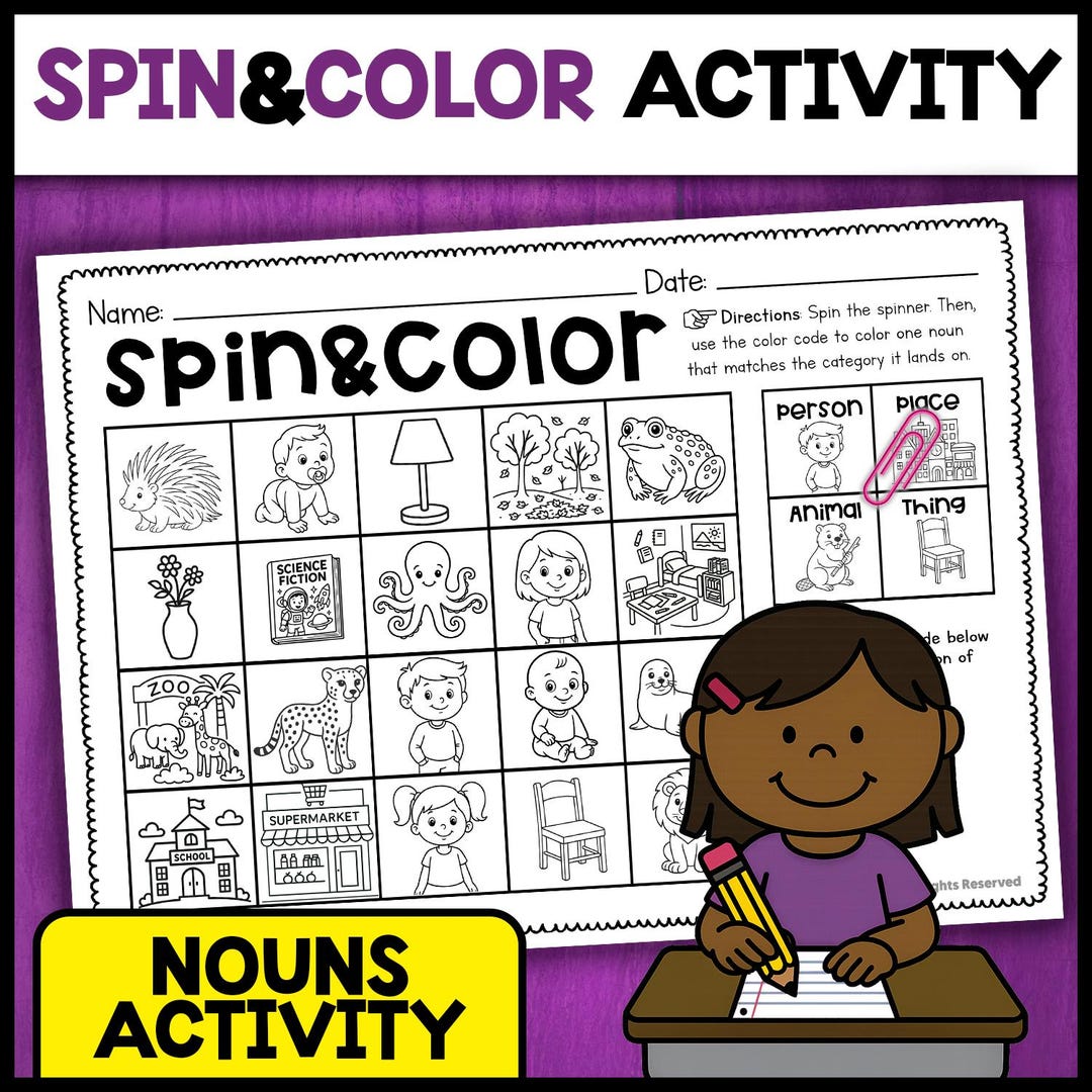 Spin and Color Grammar Activity | Sorting Nouns Worksheets | Prek, 1st ...