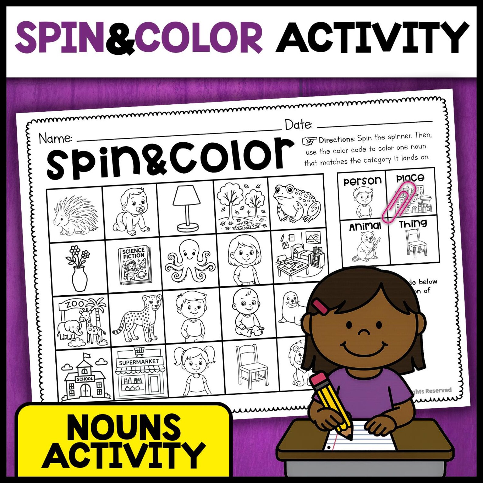 Spin and Color Grammar Activity | Sorting Nouns Worksheets | Prek, 1st ...