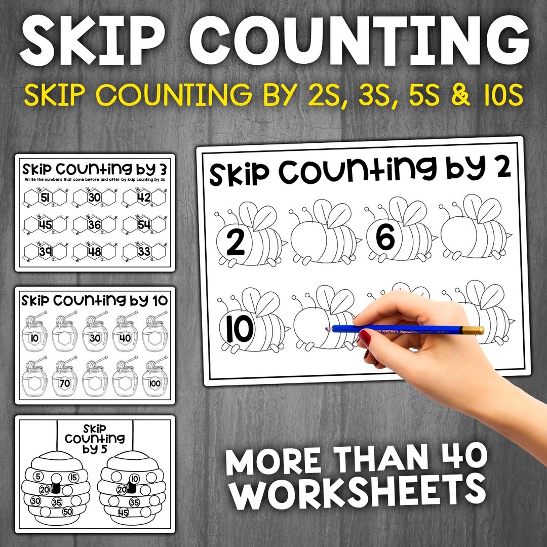 Skip Count by 2's, 3's, 5's and 10's Skip Counting Worksheets Bee ...