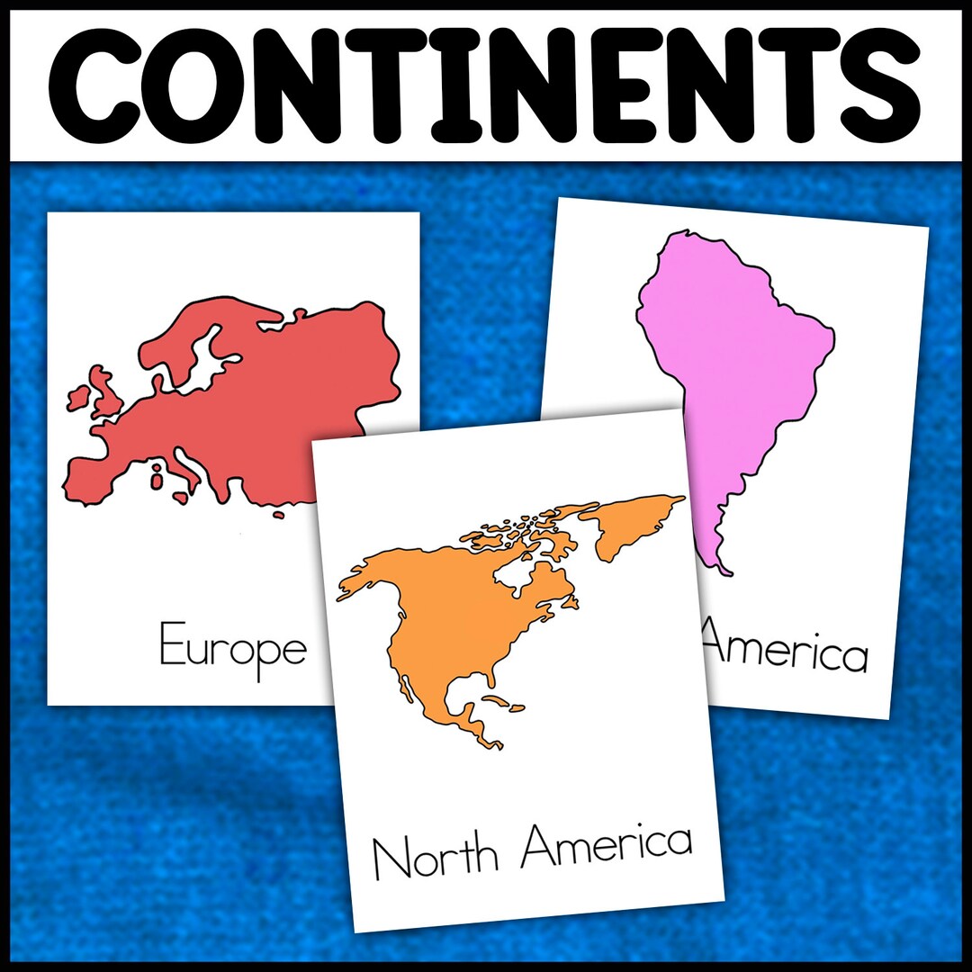 Continents Flashcards | Montessori Continents 3-PART Cards - Etsy