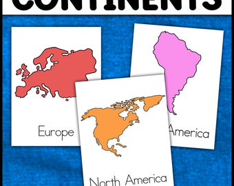 Continents Montessori Cards, Continents Cards, 3-part Cards ...