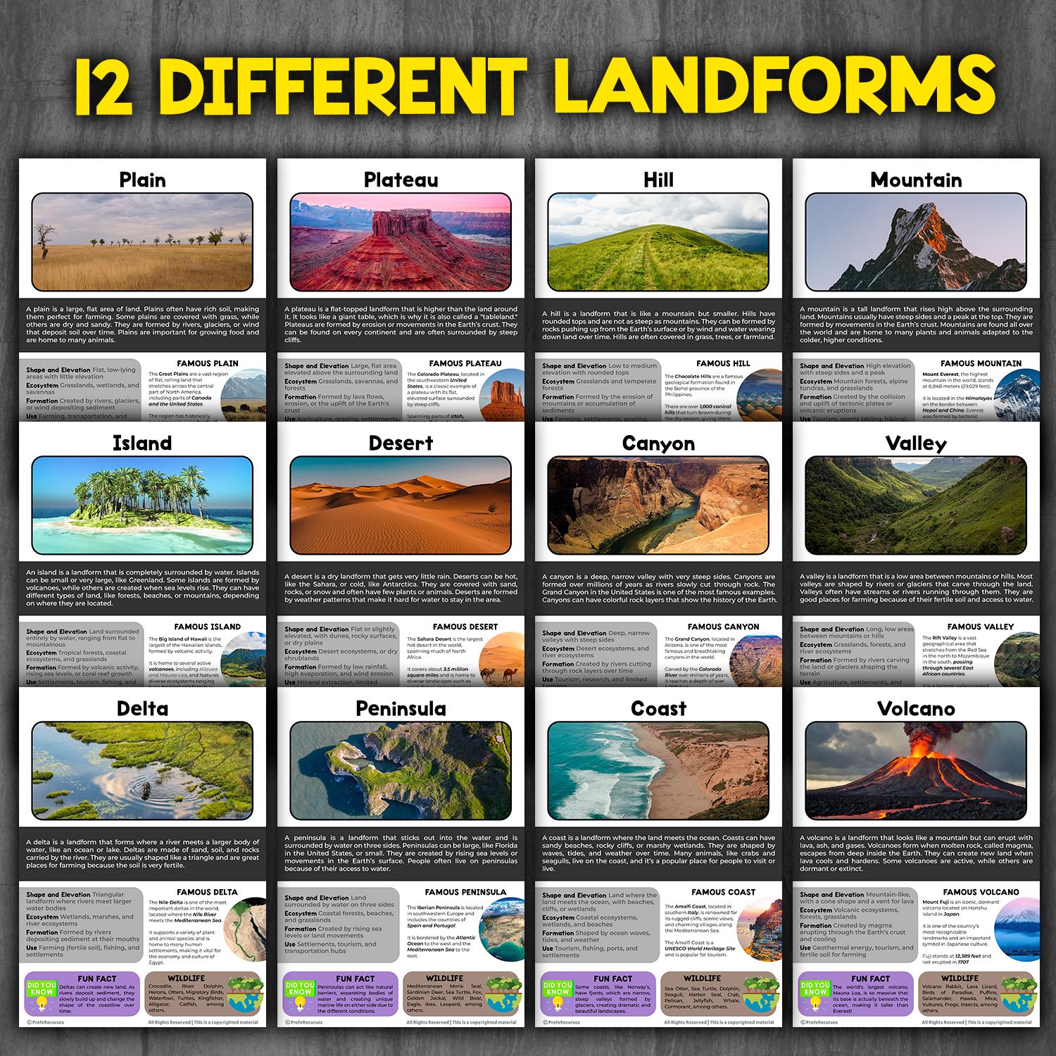 Landforms Information Posters | Landforms and Bodies of Water Reading ...