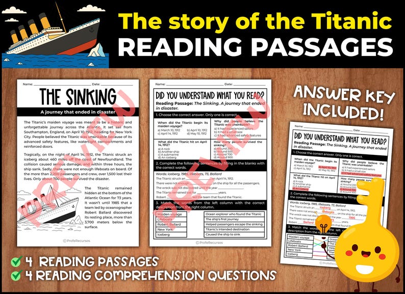 Titanic Reading Comprehension | Titanic Activities | Reading Passages ...
