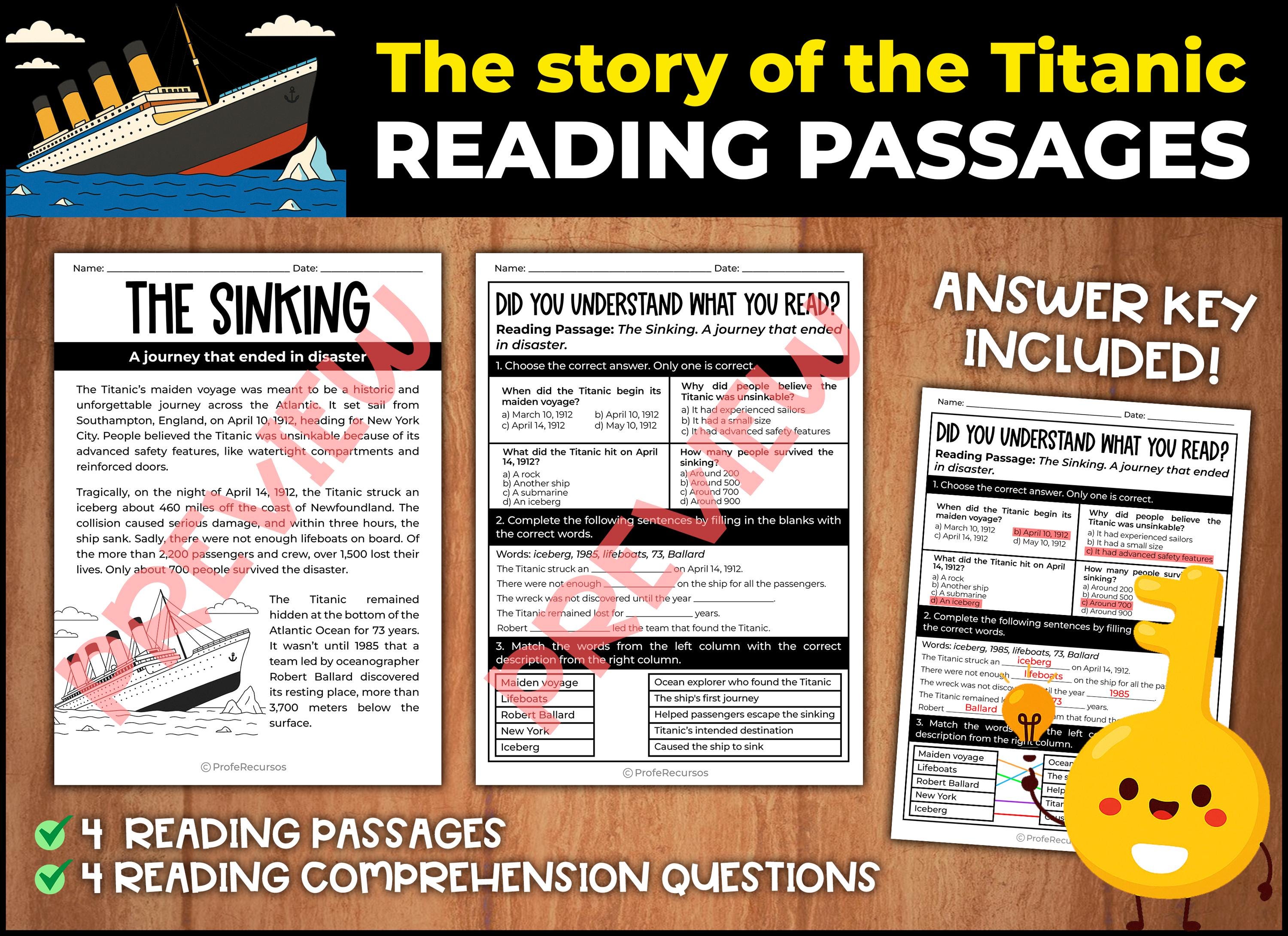 Titanic Reading Comprehension | Titanic Activities | Reading Passages ...