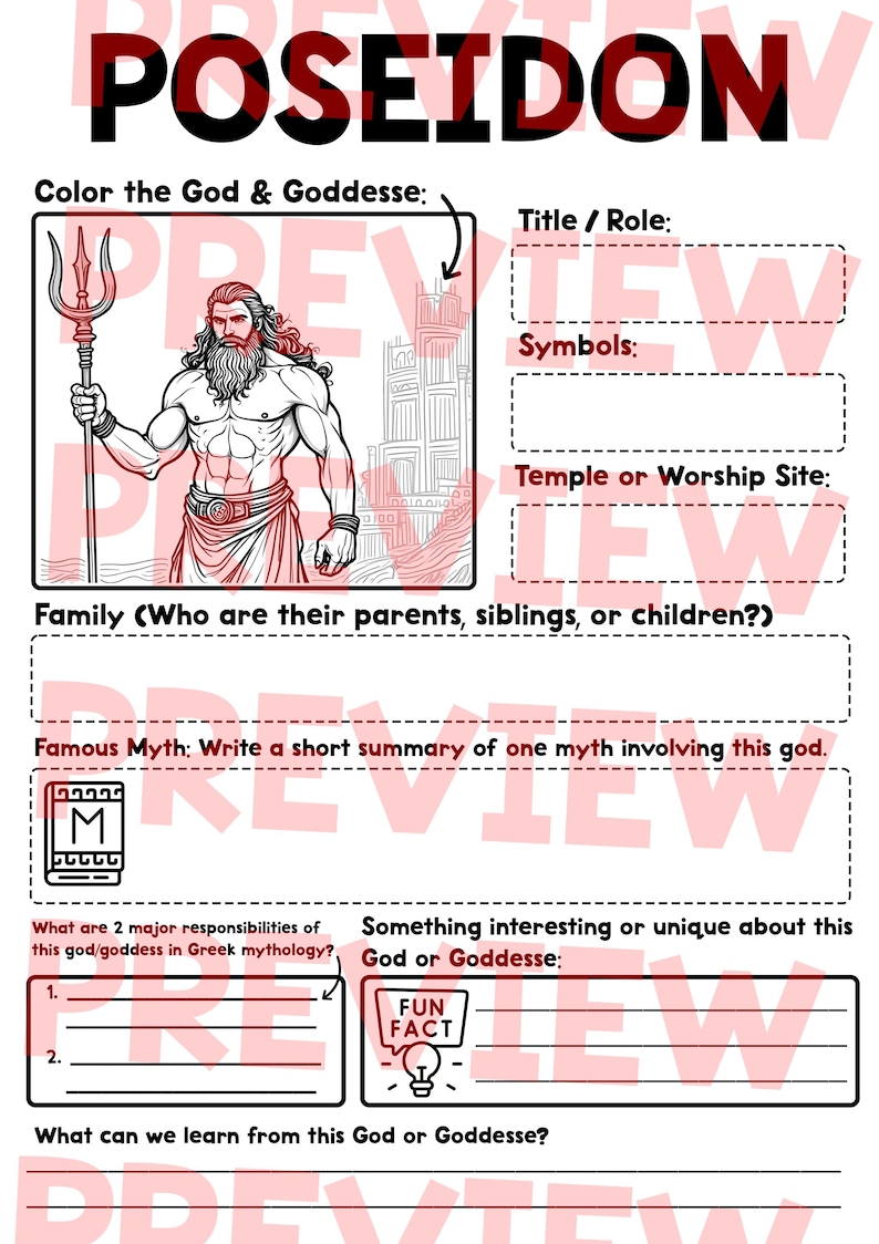 Greek Gods & Goddesses Activity Worksheets | Greek Mythology Project ...