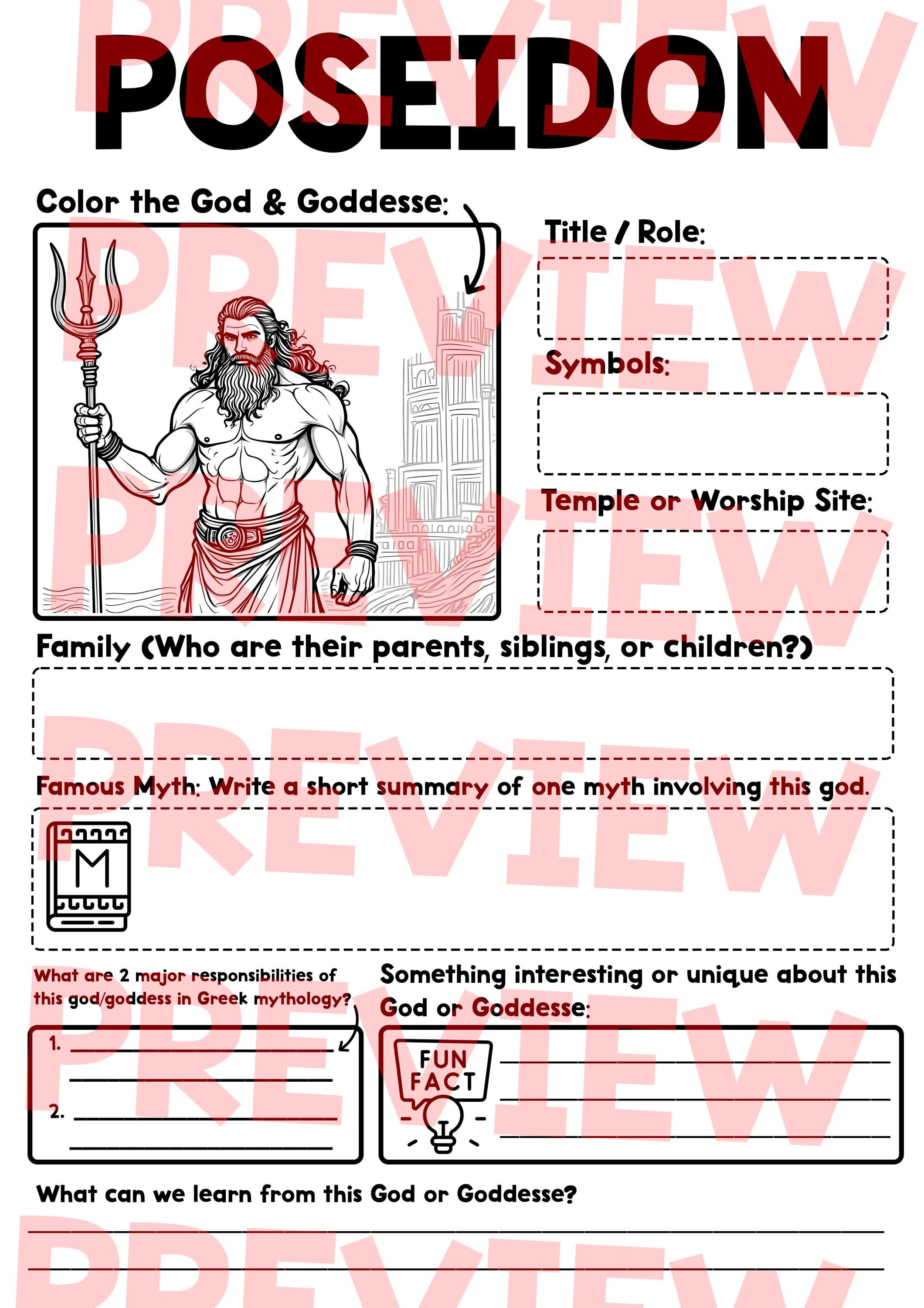Greek Gods & Goddesses Activity Worksheets | Greek Mythology Project ...