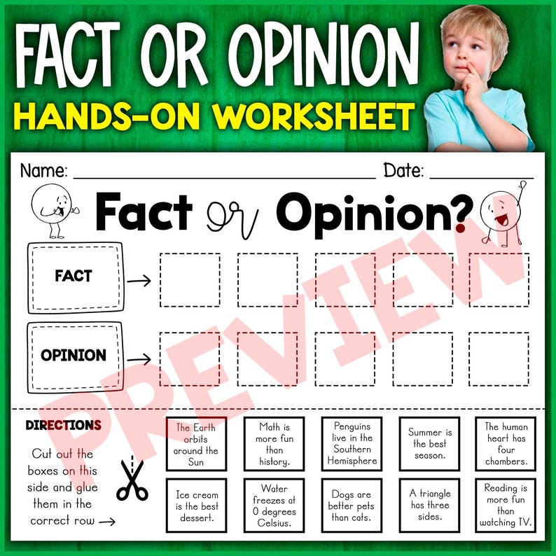 Fact and Opinion Sorting Activity | Cut and Paste Worksheet | Fact VS ...
