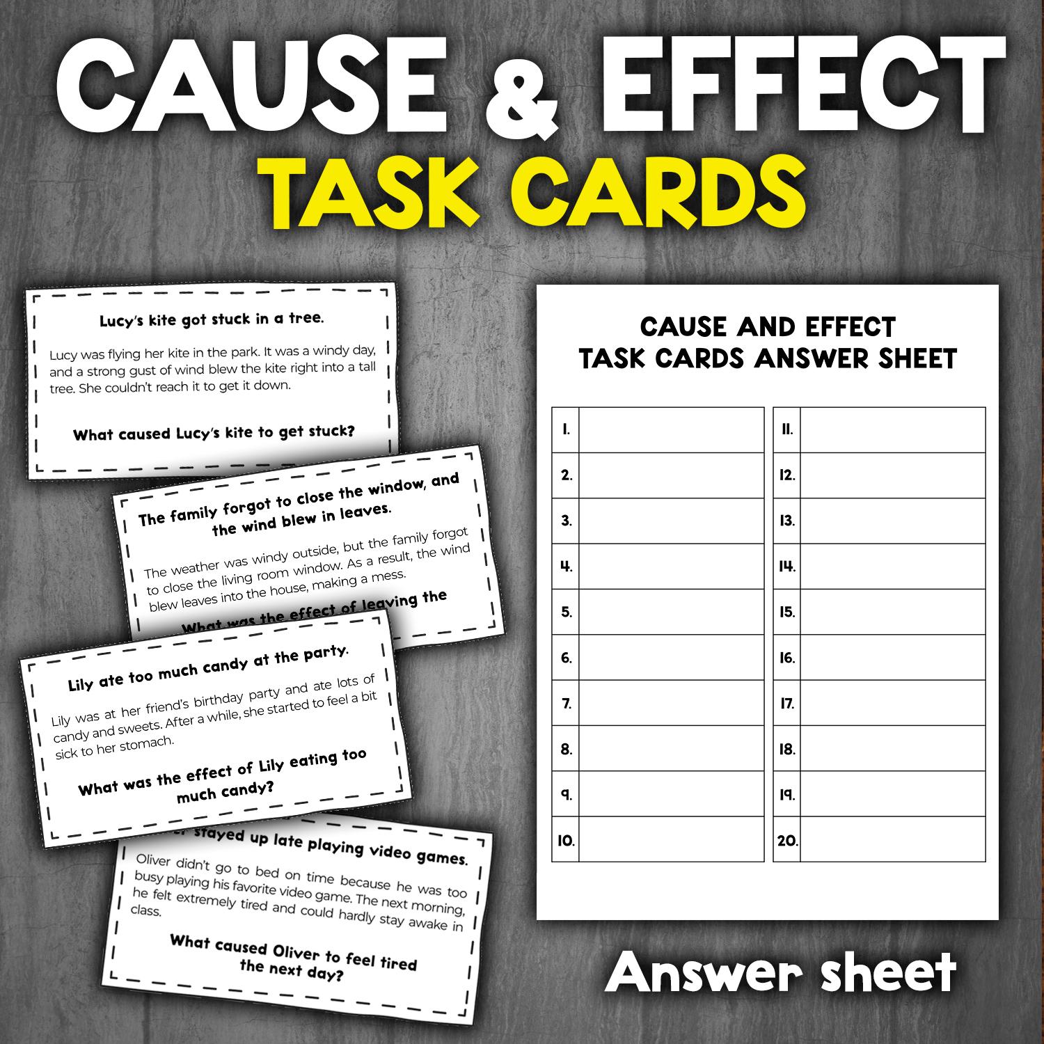 Cause and Effect Task Cards | Cause and Effect Reading Passages ...