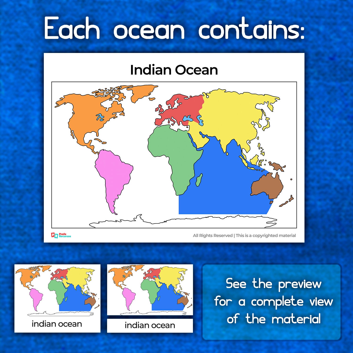 Oceans of the World Oceans Montessori 3-part Cards 5 Oceans Flashcards ...