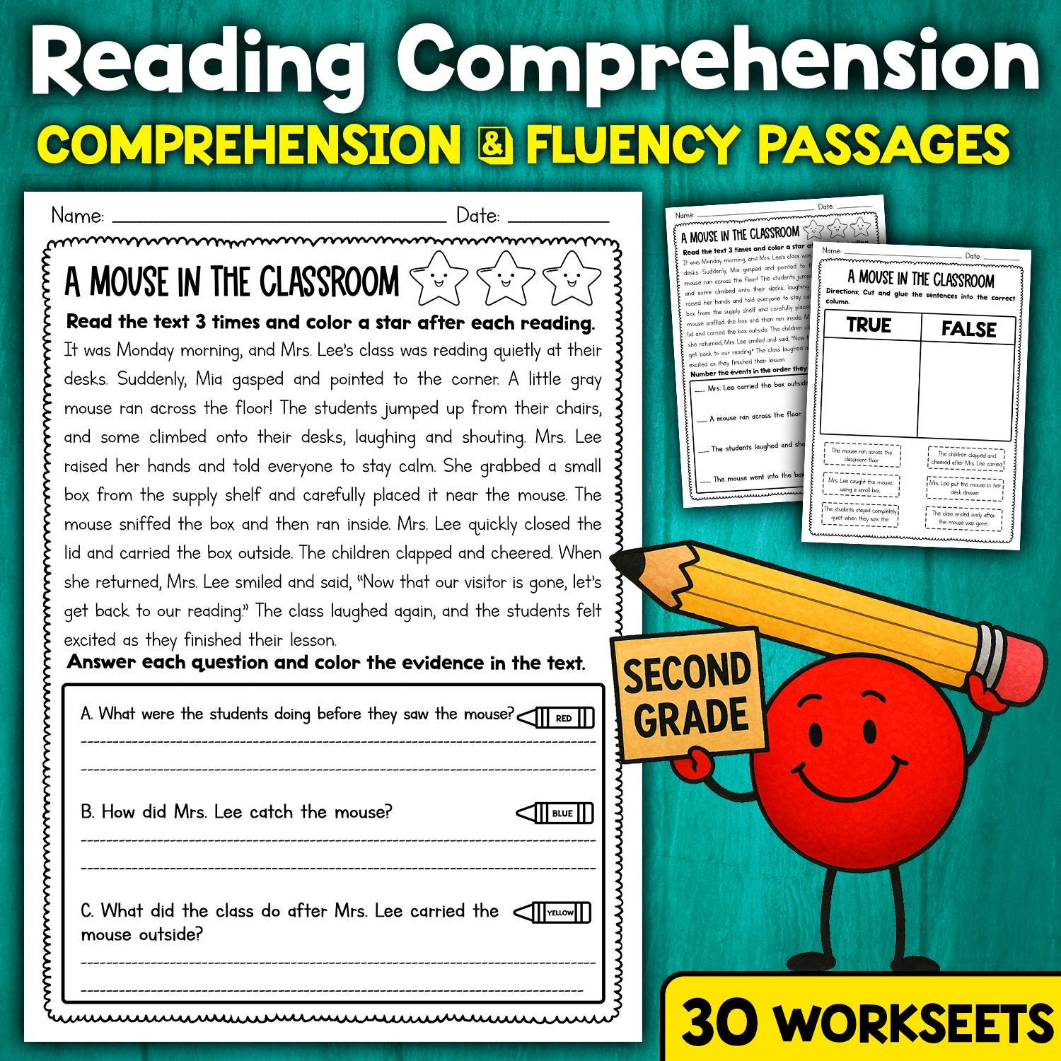 2nd Grade Reading Comprehension Passages With Questions Sequencing True ...