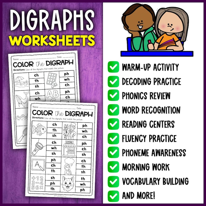 Consonant Digraphs Worksheets | 1st Grade and 2nd Grade Phonics Review ...