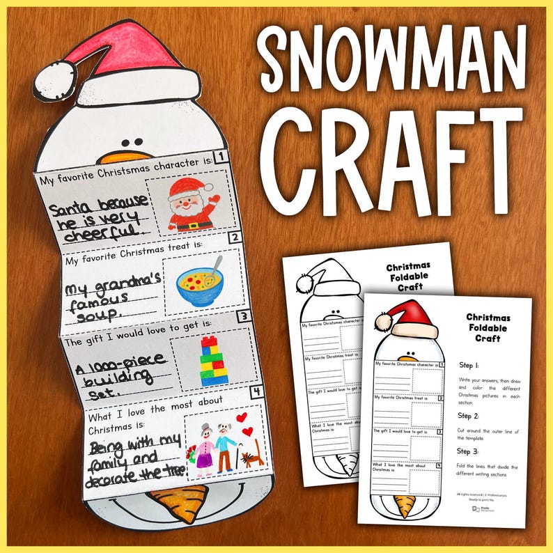 Snowman Christmas Craft Activity | Foldable Christmas Writing Activity ...