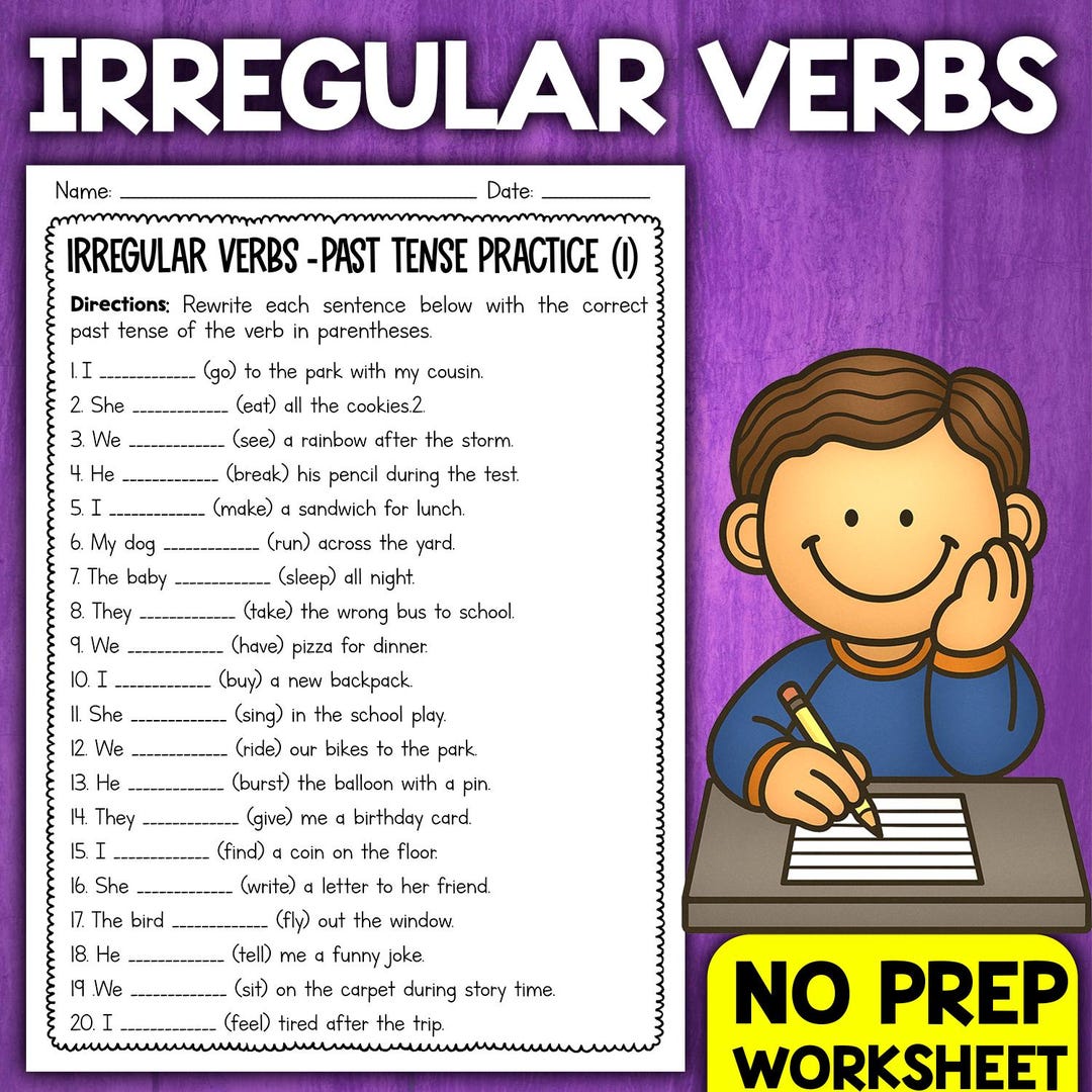 Irregular Verbs Past Tense Worksheets Activity | Irregular Past Tense ...