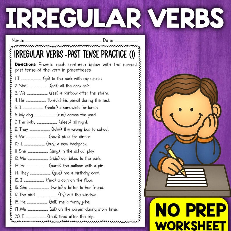 Irregular Verbs Past Tense Worksheets Activity | Irregular Past Tense ...