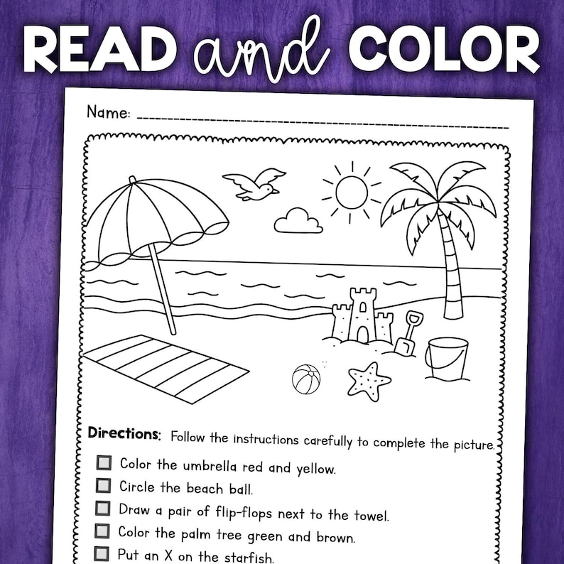 Following Directions Coloring Pages Activity Worksheets | Speech ...