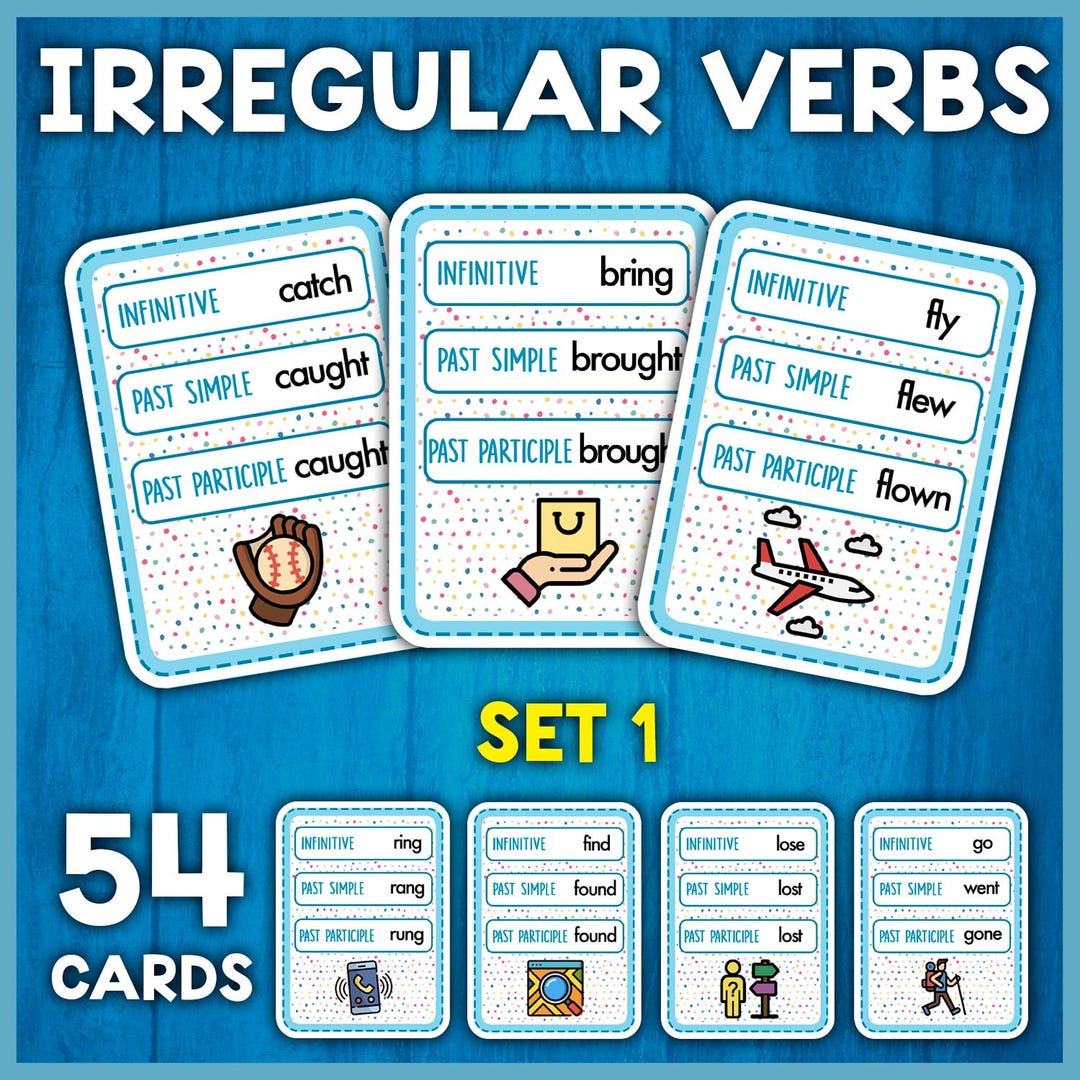 Irregular Verbs Cards SET 1 | Infinitive + Past Simple + Past ...