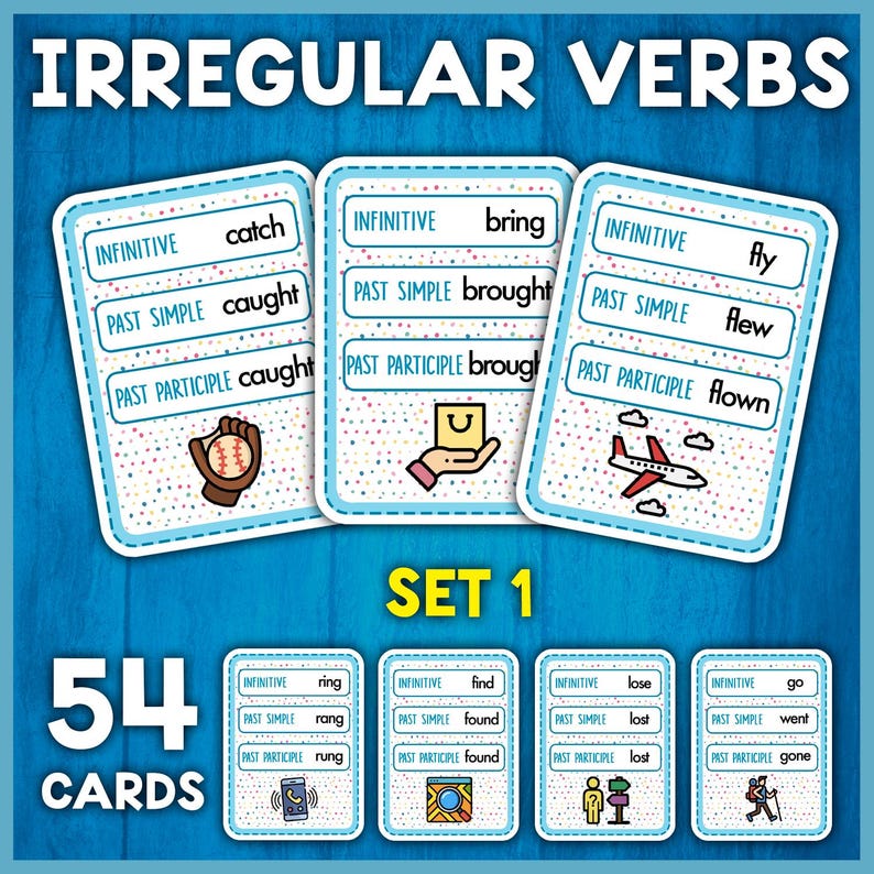 Irregular Verbs Cards SET 1 | Infinitive + Past Simple + Past ...