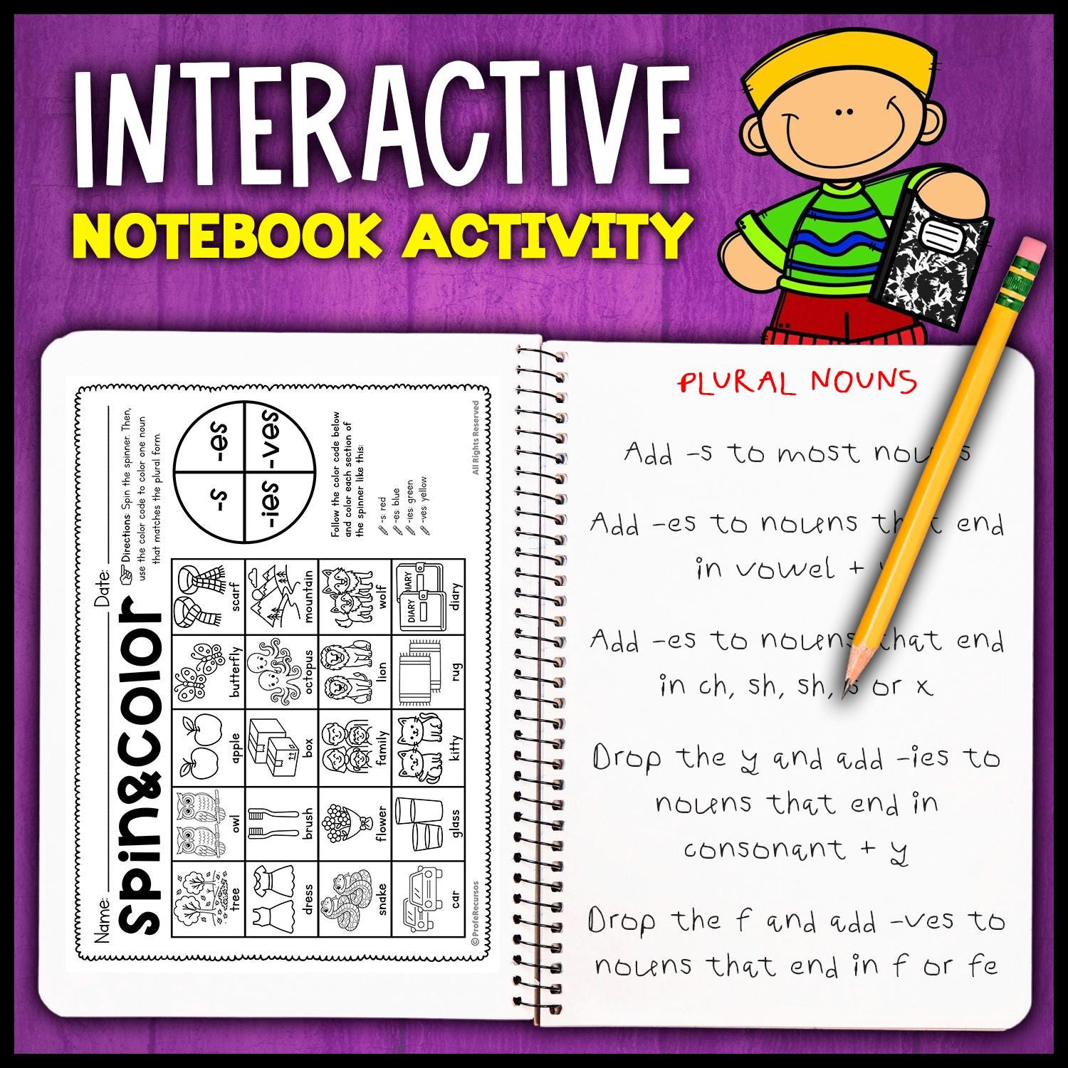 Singular and Plural Nouns Activity | Plural Nouns Worksheet | Spin and ...