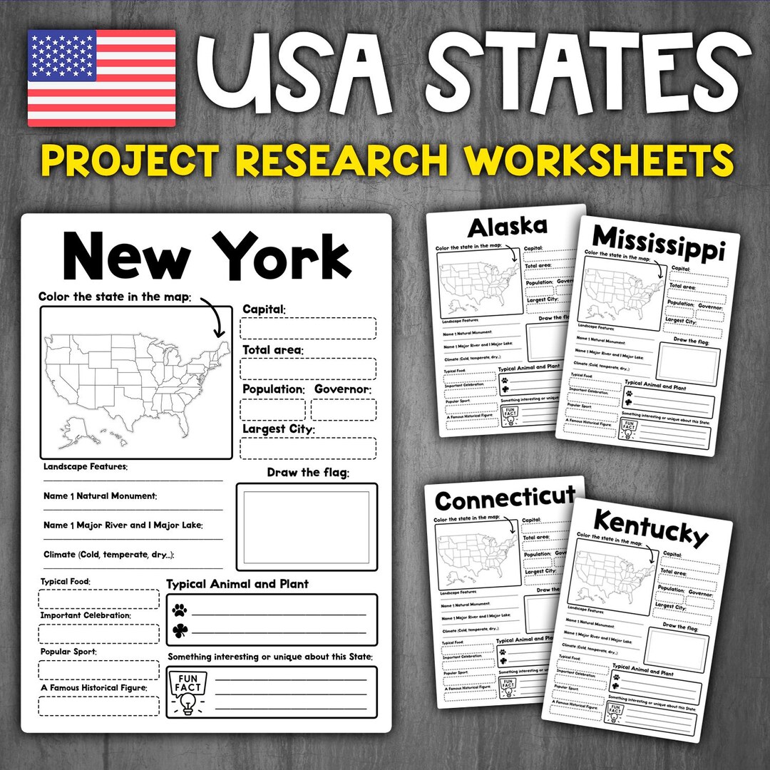 US States Research Project Worksheets | United States Geography ...