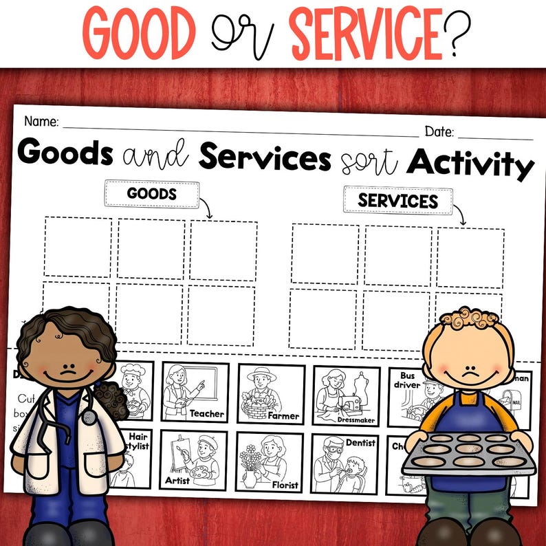 Goods and Services Sort Worksheet | Economics Cut and Paste Activity ...