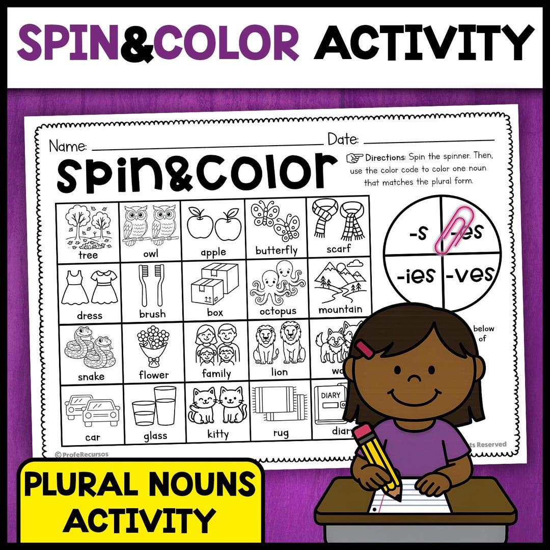 Singular and Plural Nouns Activity | Plural Nouns Worksheet | Spin and ...