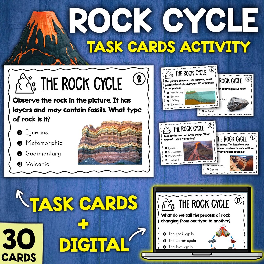 The Rock Cycle Task Cards Activity | Types of Rocks | Weathering ...