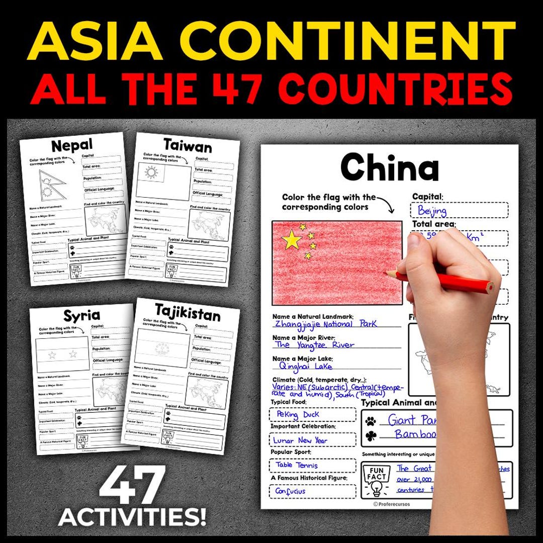 Continent of Asia | Asia Geography Activities | Asia Flags and ...