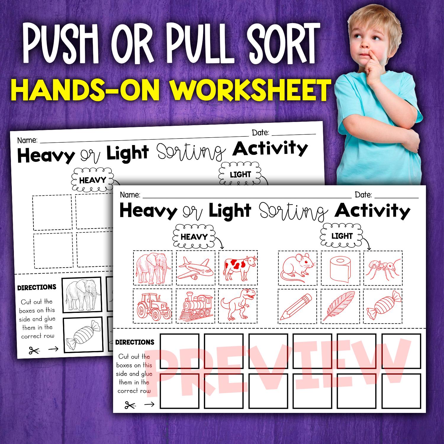 Heavy and Light Sorting Worksheet Activity | Comparing Weight Worksheet ...
