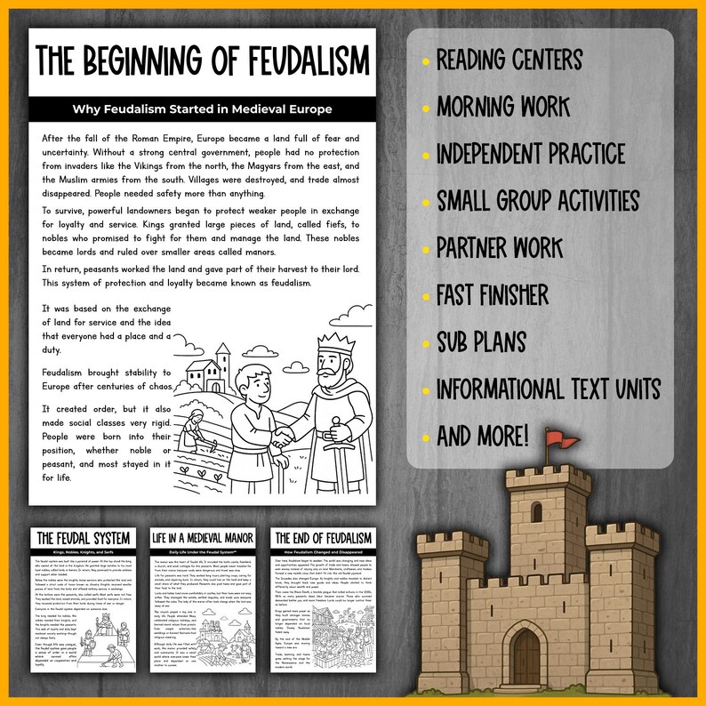 Feudalism and Feudal System Activities | Medieval Europe Worksheets ...