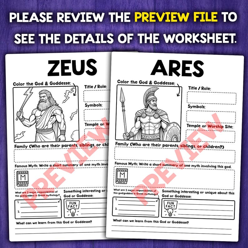 Greek Gods & Goddesses Activity Worksheets | Greek Mythology Project ...
