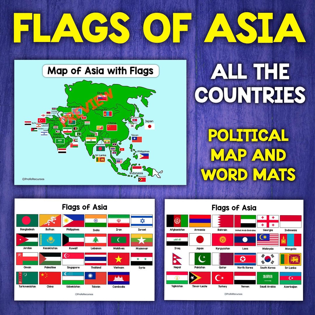 Map of Asia Political Map of Asian Flags of the Countries of Asia Asian ...