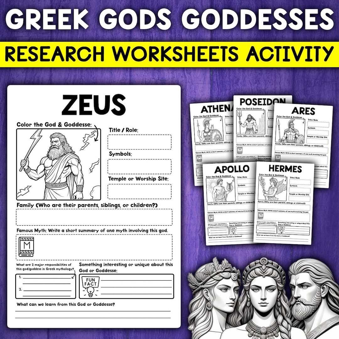 Greek Gods & Goddesses Activity Worksheets | Greek Mythology Project ...