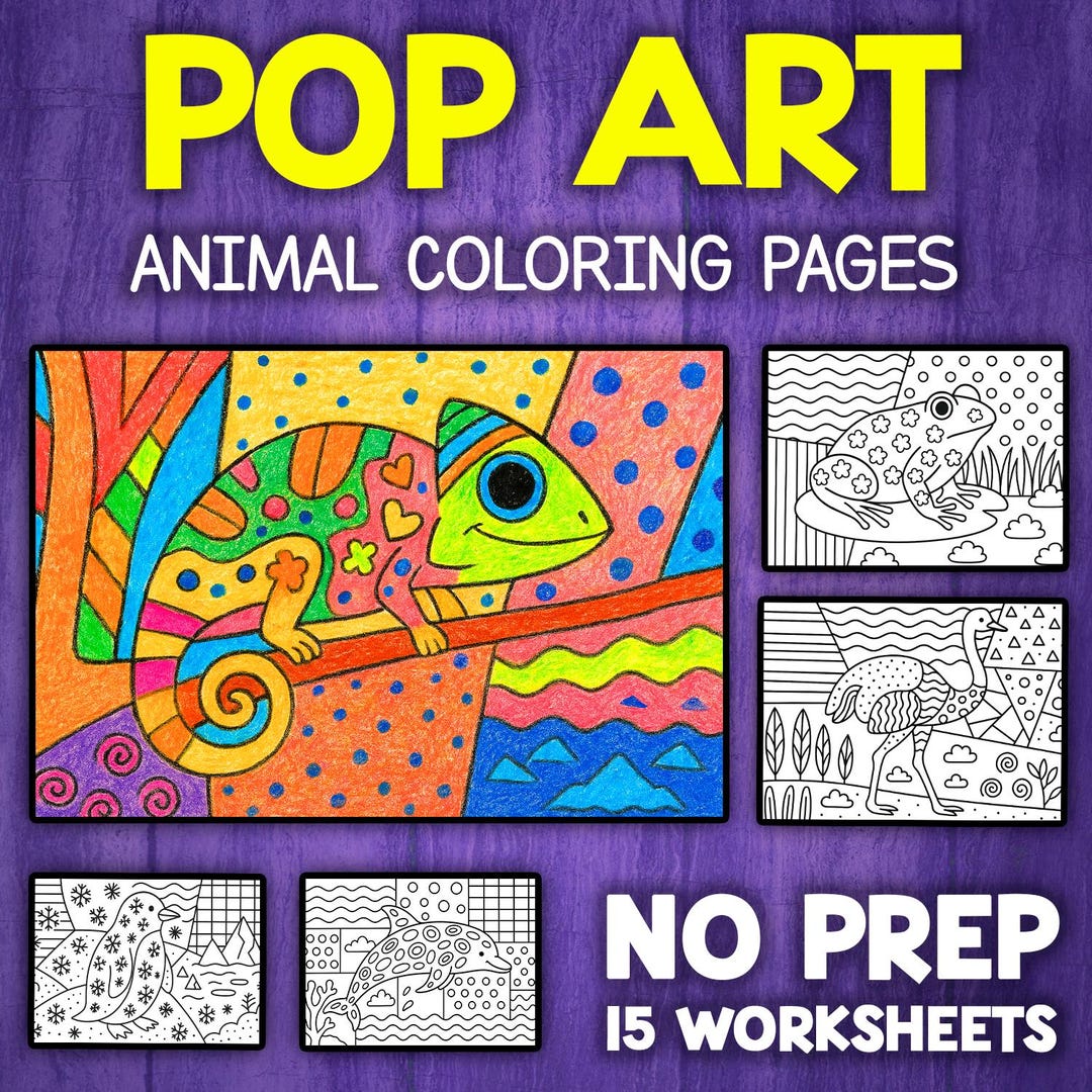 Animal Pop Art Coloring Pages | Summer & Spring Art Activity | End of ...
