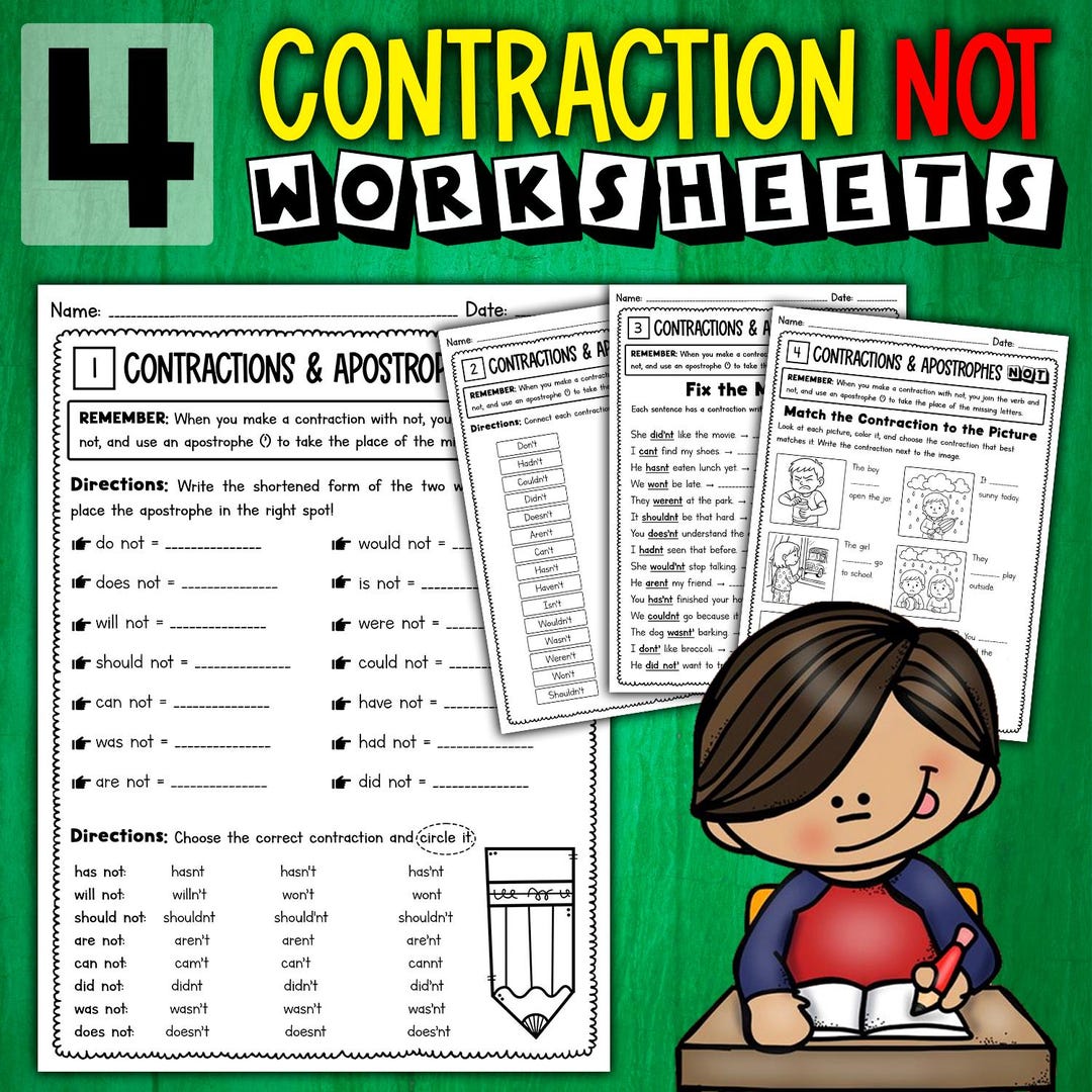 Contractions With NOT Worksheets | NO PREP Practice Activity | (n't ...