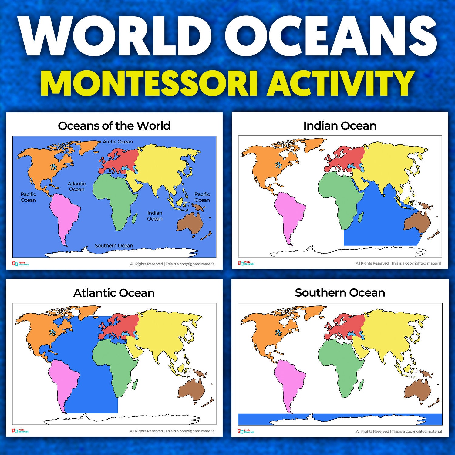 Oceans of the World Oceans Montessori 3-part Cards 5 Oceans Flashcards ...