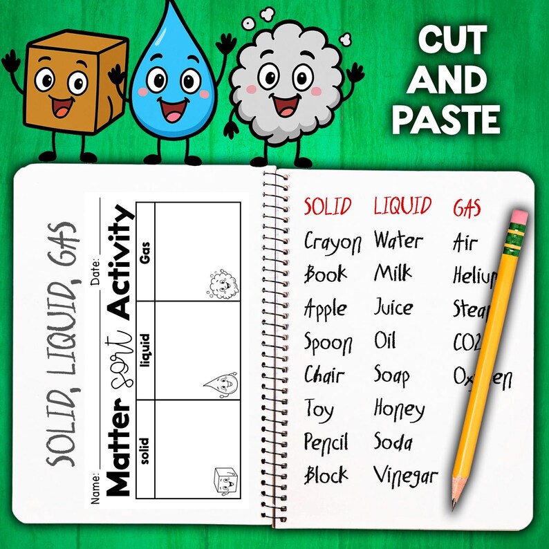 Matter Sorting Activity | Solid Liquid and Gas Sort | Cut & Paste ...